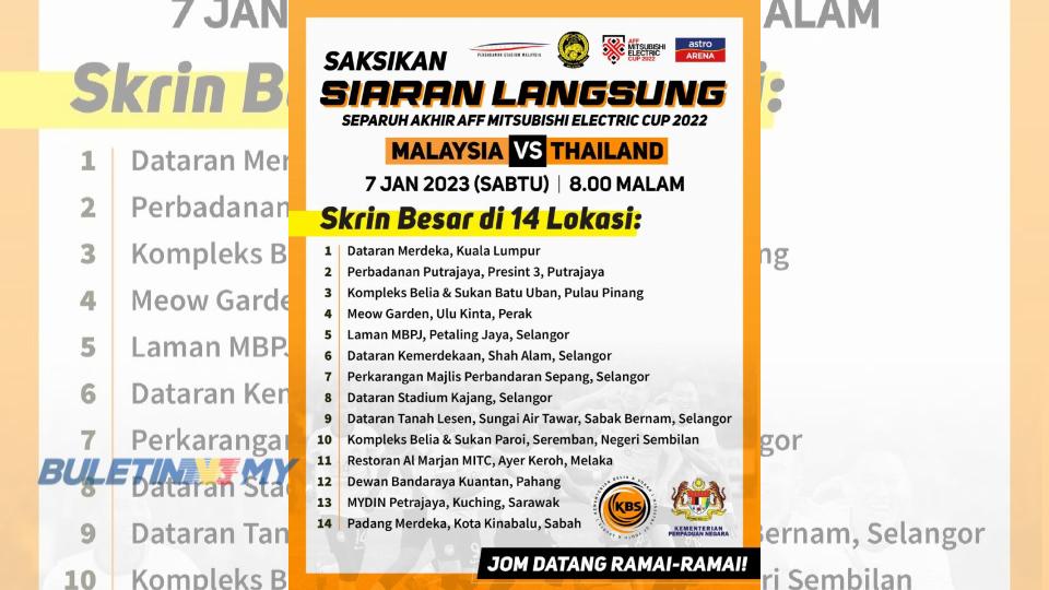 14 skrin besar siar aksi Malaysia-Thailand di seluruh negara | BULETIN ...