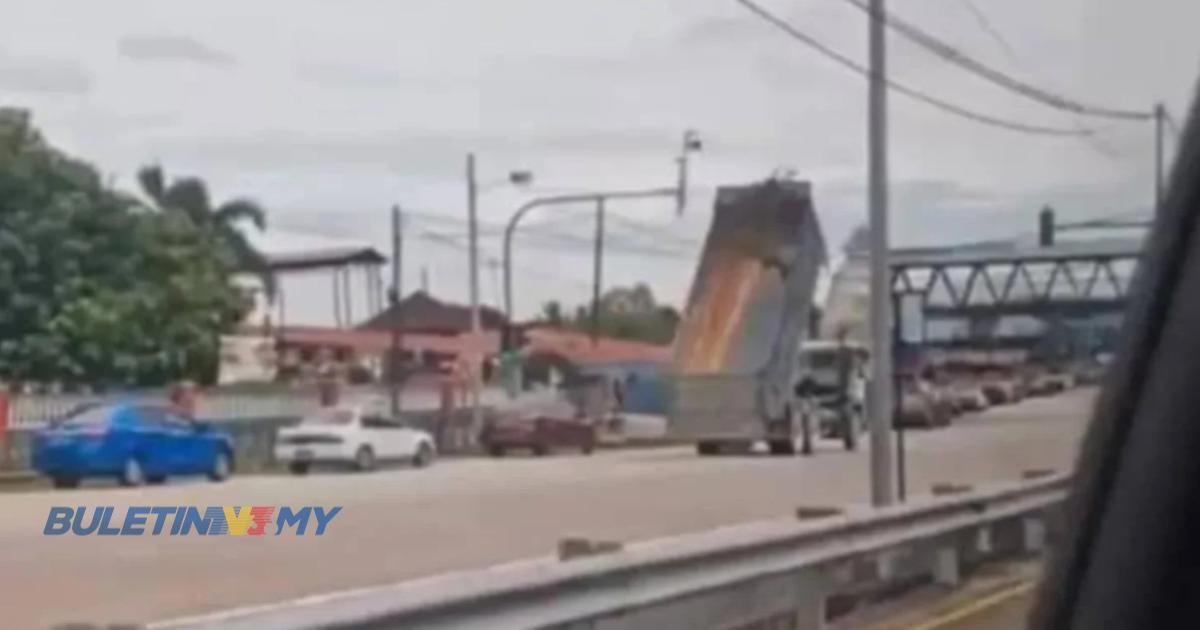 Tak sedar ‘bucket’ tak diturunkan, lori pasir langgar kabel elektrik ...