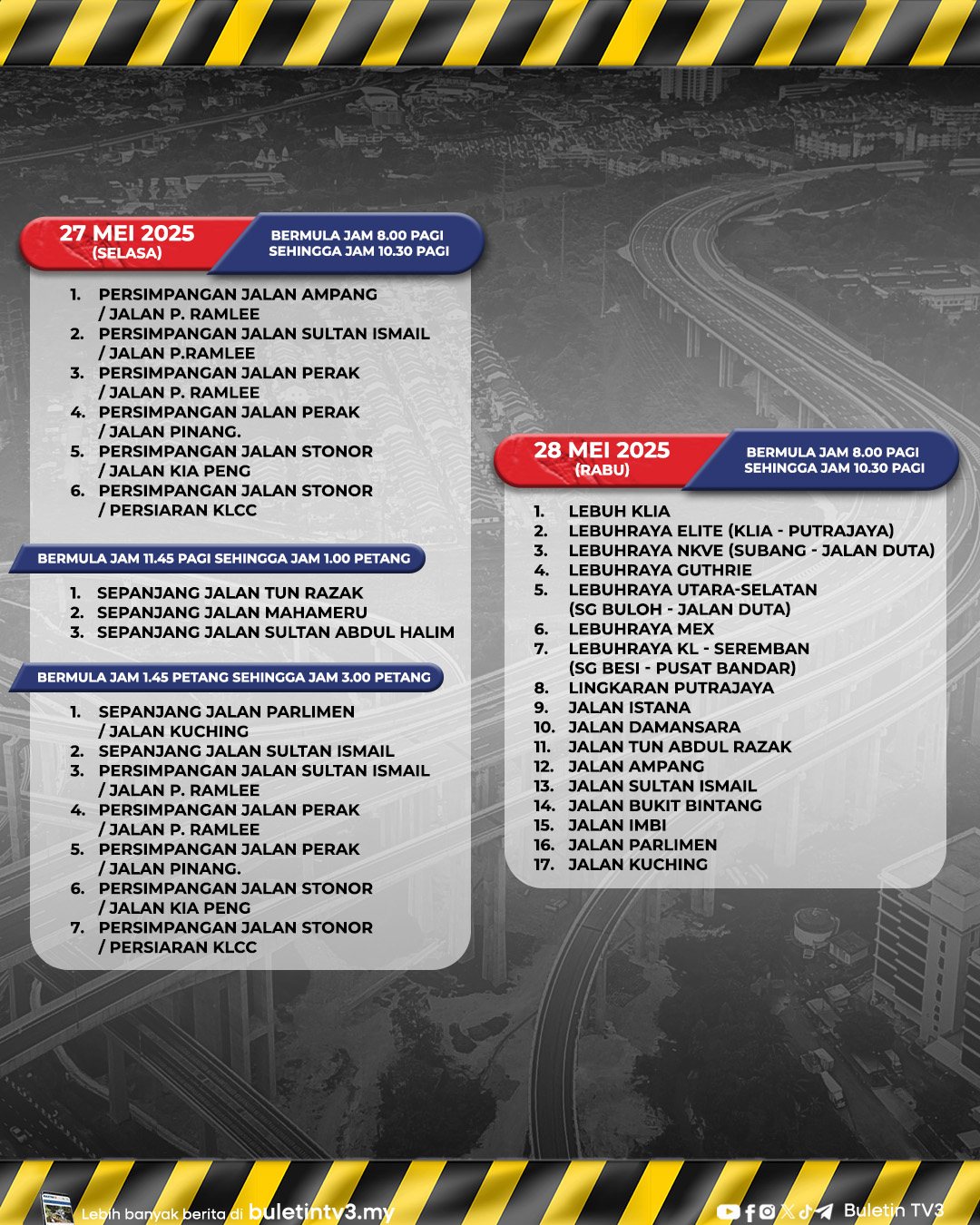 Penutupan 6 lebuhraya dan 25 jalan utama Lembah Klang sempena Sidang ...