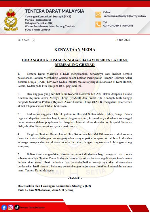 Dua anggota tentera maut, insiden bom tangan meletup di Gurun | BULETIN ...